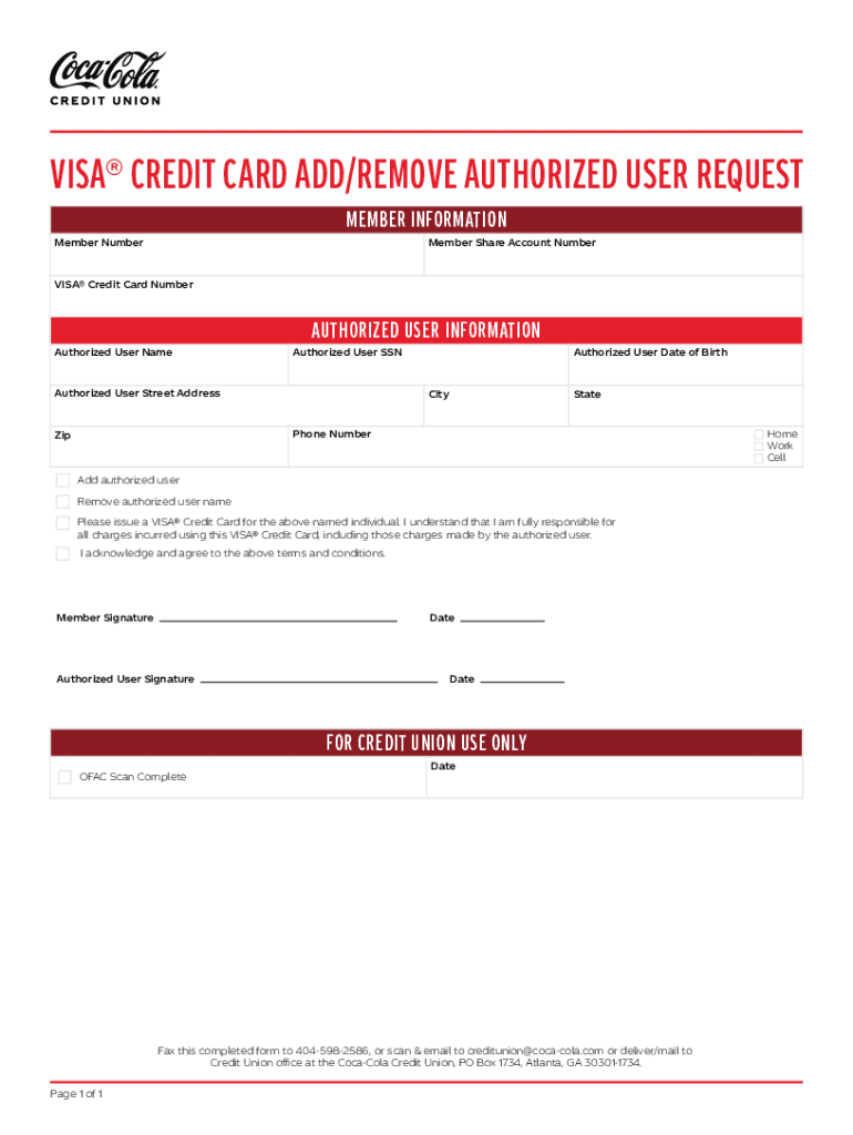 Fillable Online VISA Credit Card User Request Form Fax Email Print ...