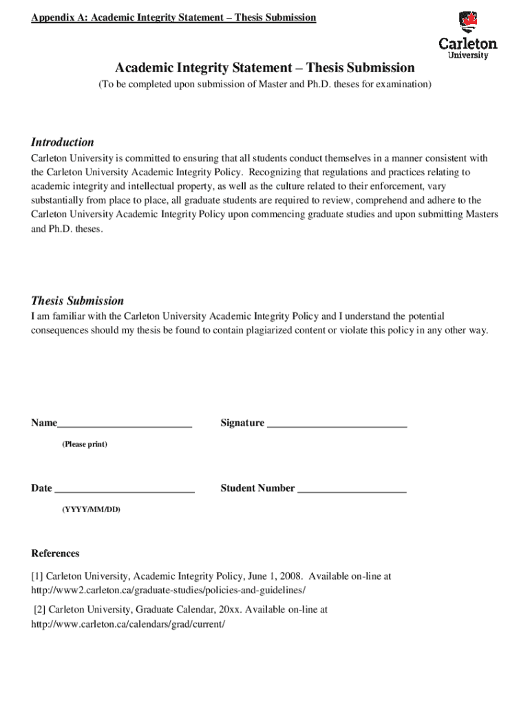 Fillable Online gradstudents carleton Academic Integrity ...