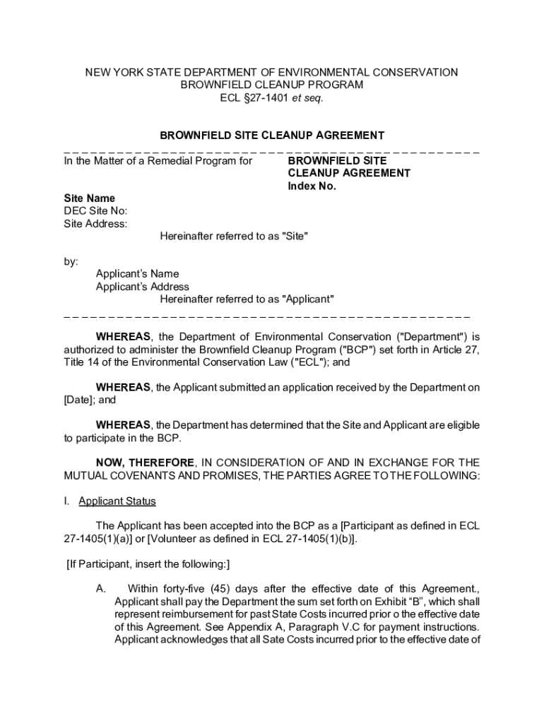 Fillable Online Brownfield Cleanup Agreement. Brownfield Cleanup ...