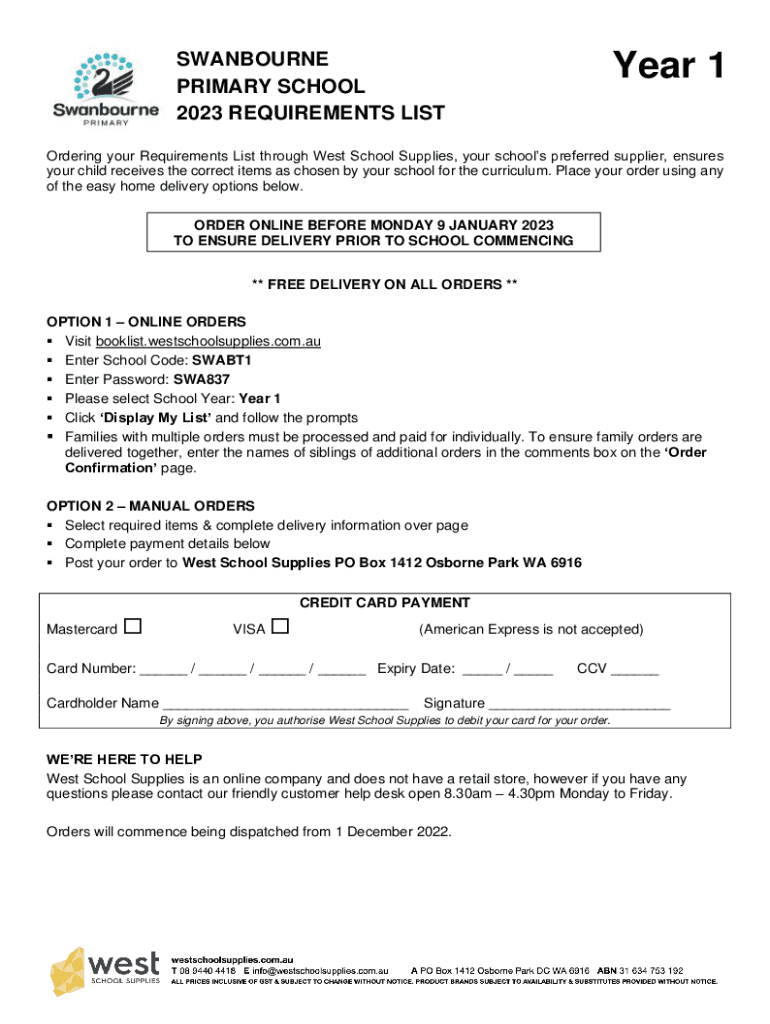 Fillable Online Swanbourne Primary SchoolIndependent Public School ...