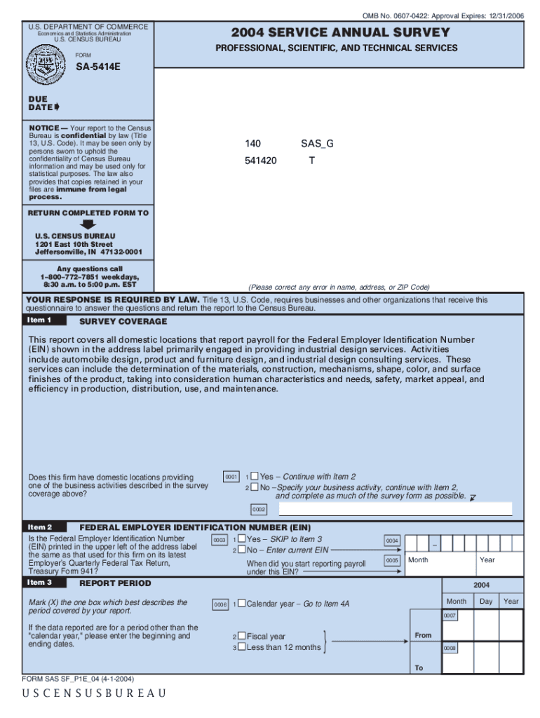 Fillable Online www2 census 2004 SERVICE ANNUAL SURVEY - Census.gov - Census Bureau Fax Email ...