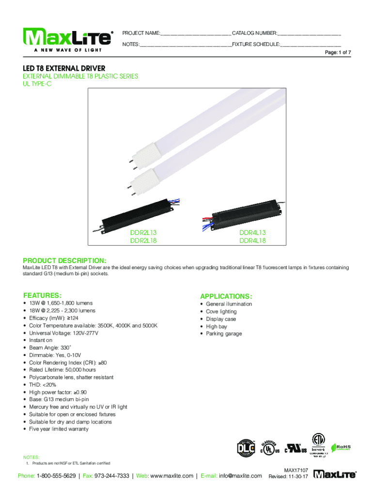 Fillable Online UL Type C External Driver T8 - MaxLite Fax Email Print ...