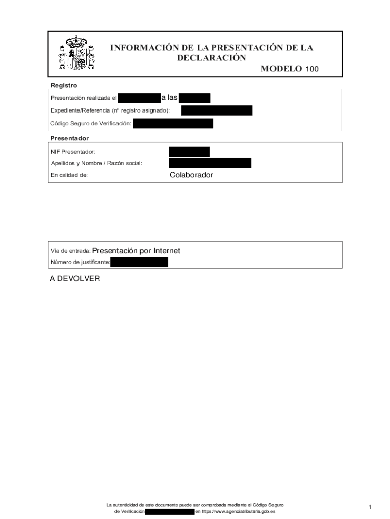 Completable En línea Modelo 100. Impuesto sobre la Renta de las ...