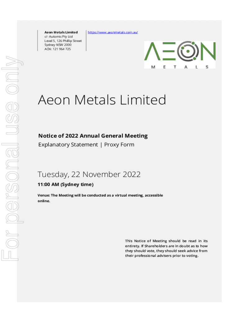 Fillable Online Aeon Metals HomeResponsibly sourced Australian Copper ...