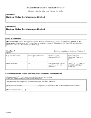 Fillable Online Covenant Instrument to Note Land Covenant Sections 116 ...