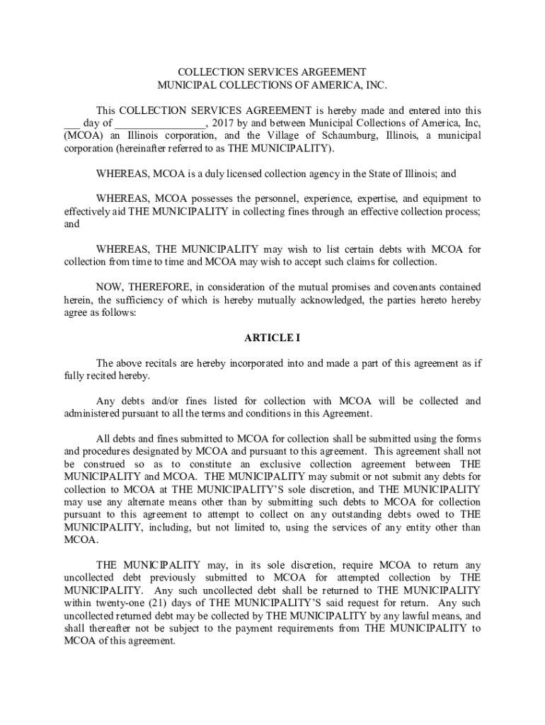 Fillable Online Municipal Collections of America Debt Collection ...