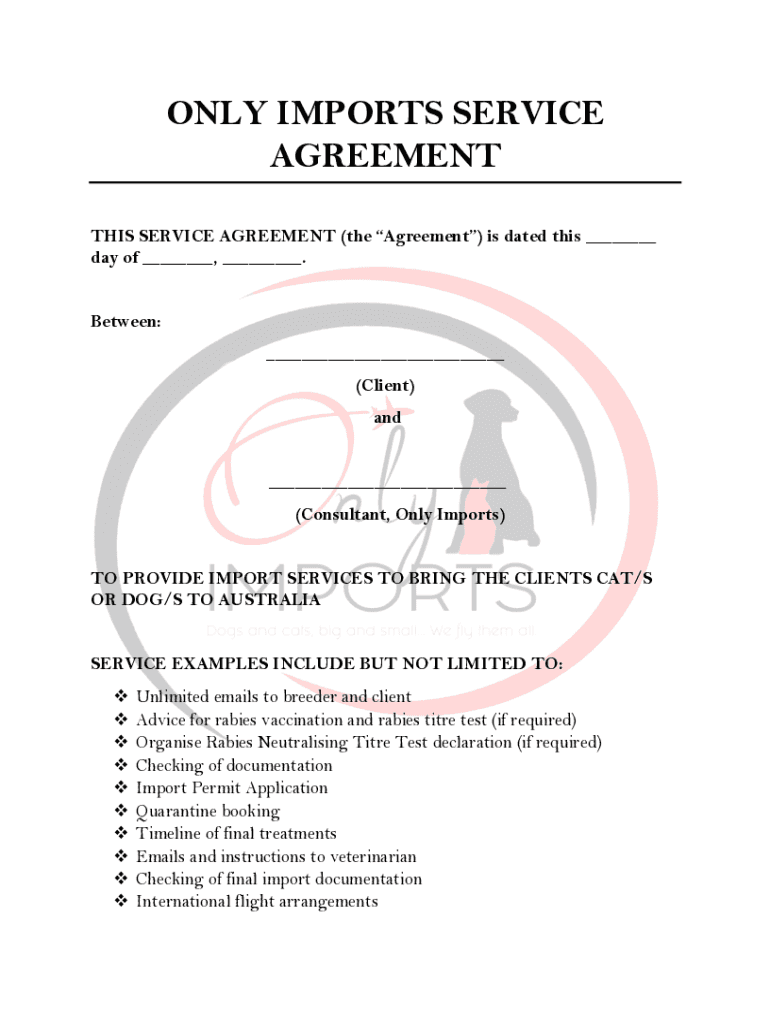 Fillable Online Only Imports Service Agreement Fax Email Print - pdfFiller