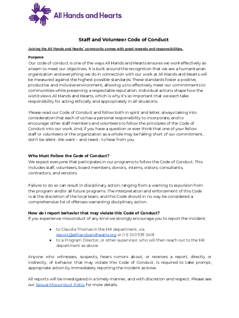 Fillable Online Staff and Volunteer Code of Conduct Fax Email Print ...