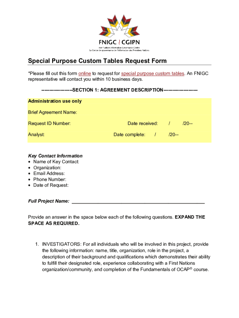 Fillable Online Special Purpose Custom Tables Request Form Fax Email Print - pdfFiller