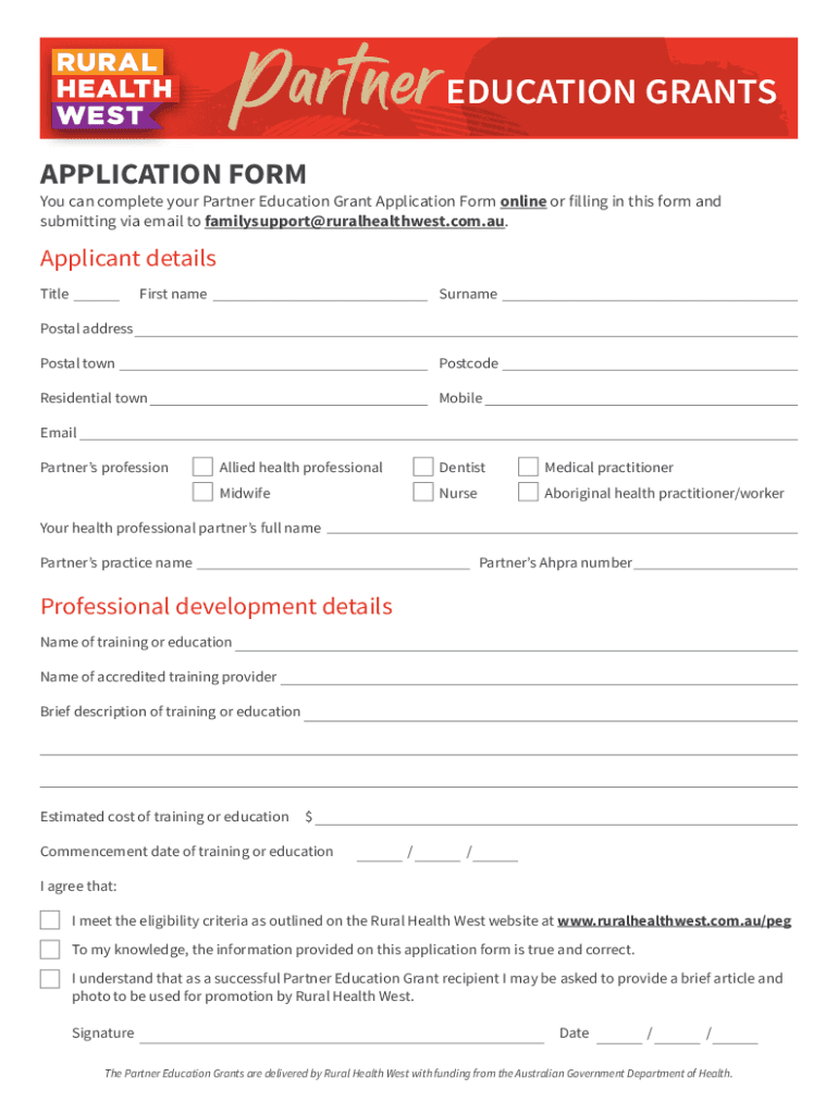 Fillable Online Partner Education Grant Application Form Fax Email ...