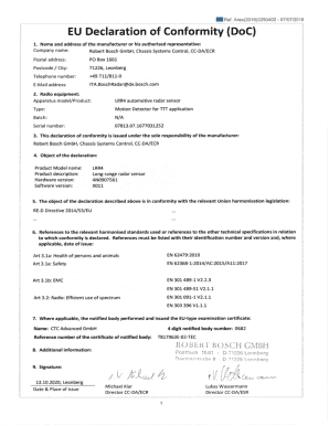 Fillable Online suzuki declaration of conformity bosch radar sensor.pdf ...