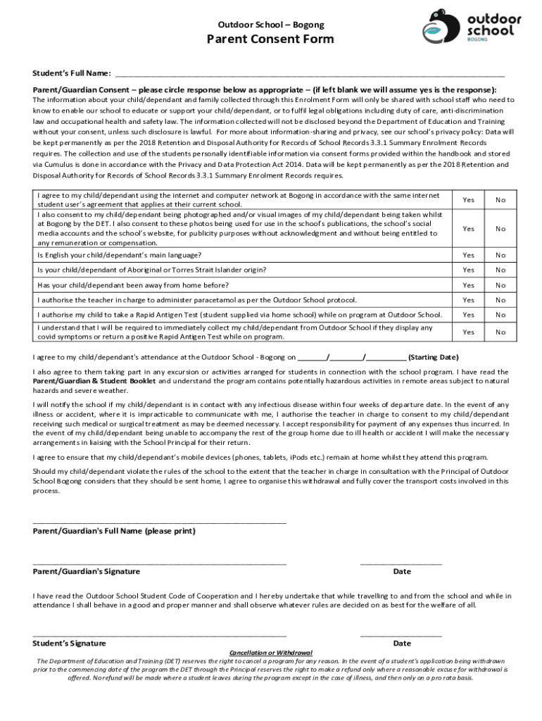 Fillable Online Parent/Guardian Consent and Responsibility Statement for ... Fax Email Print ...