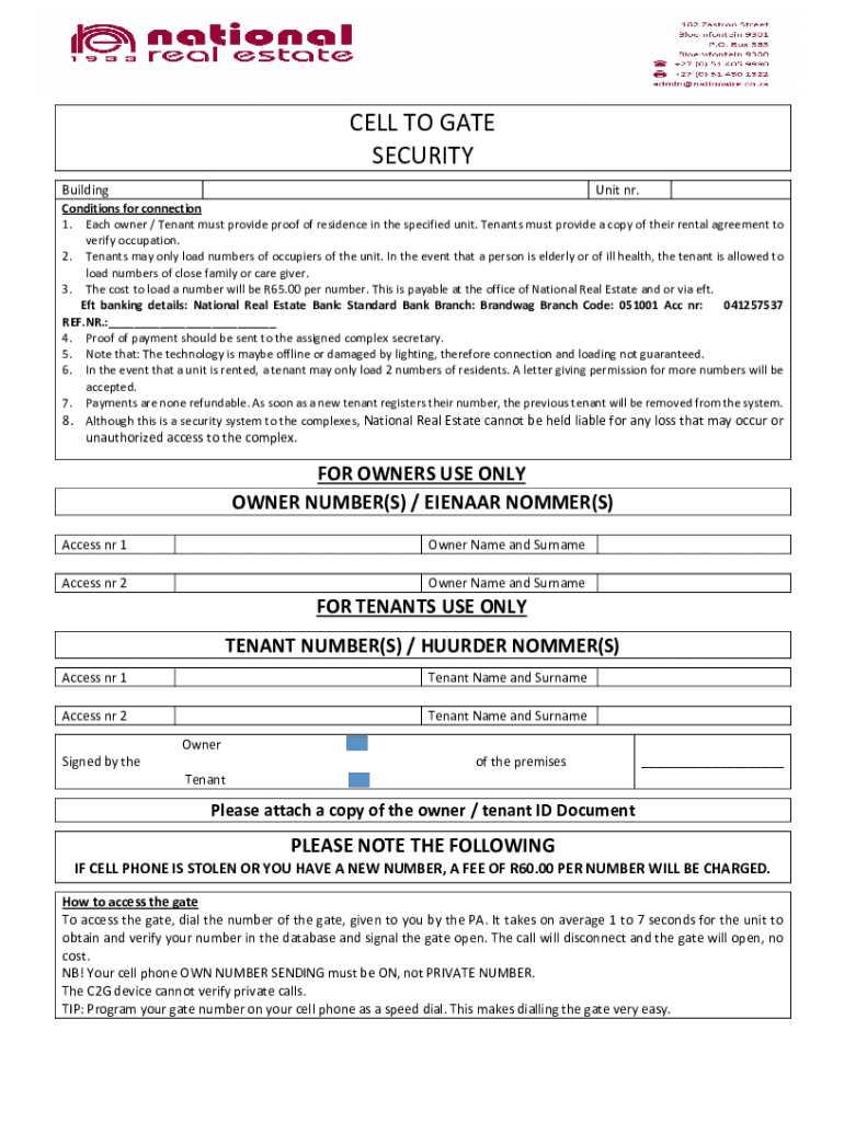 Fillable Online CELL TO GATE - Template - Copy Fax Email Print - pdfFiller