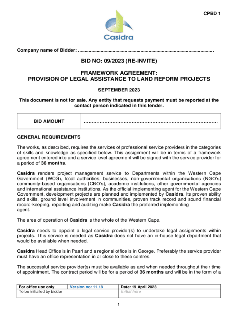 Fillable Online BID NO: 09/2023 (RE-INVITE) FRAMEWORK AGREEMENT Fax ...
