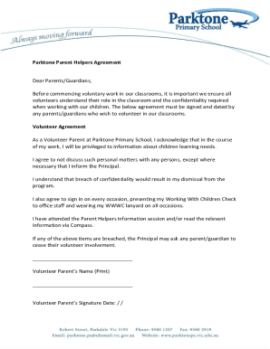 Fillable Online Parktone Parent Helpers Agreement Fax Email Print ...