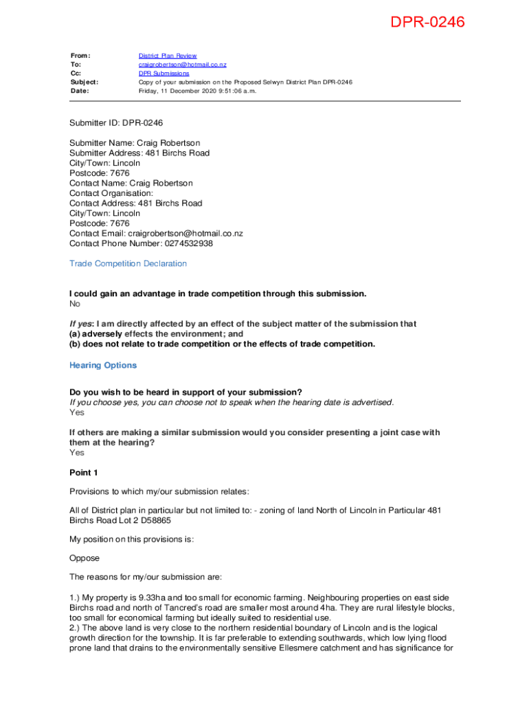 Fillable Online DPR-0246 Craig Robertson (Further Submission). ... Fax Email Print - pdfFiller