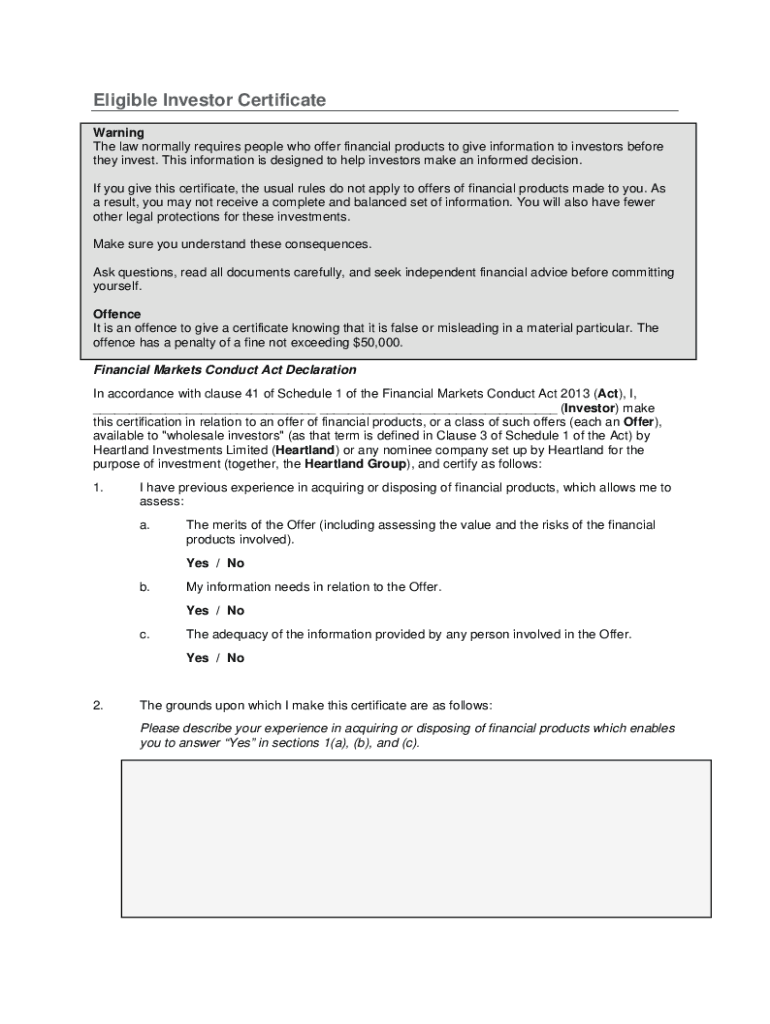 Fillable Online heartlandinvestments co Wholesale investor application: eligible investor ...