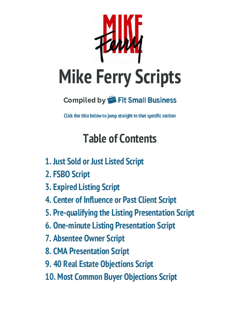 Fillable Online 10 Mike Ferry Scripts to Generate & Nurture Real Estate ...