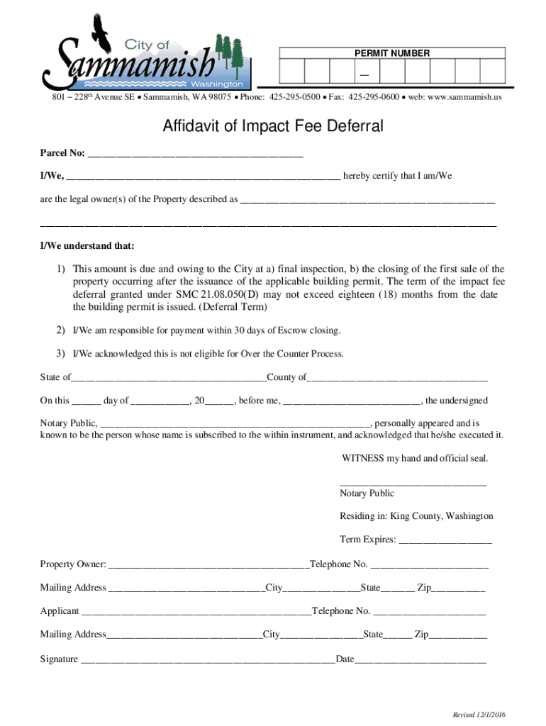 Fillable Online Residential Impact Fee Deferral Application Fax Email Print - pdfFiller