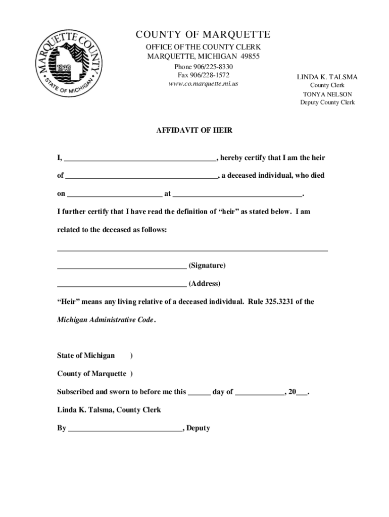 Fillable Online Affidavit of Heir Fax Email Print - pdfFiller