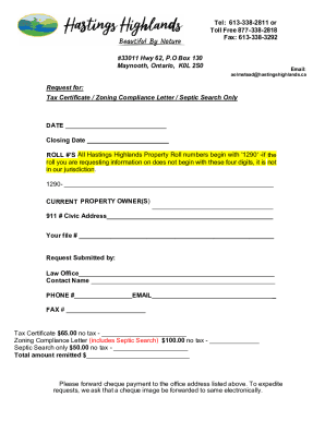 Fillable Online Tax Certificate / Zoning Compliance Letter / Septic ...