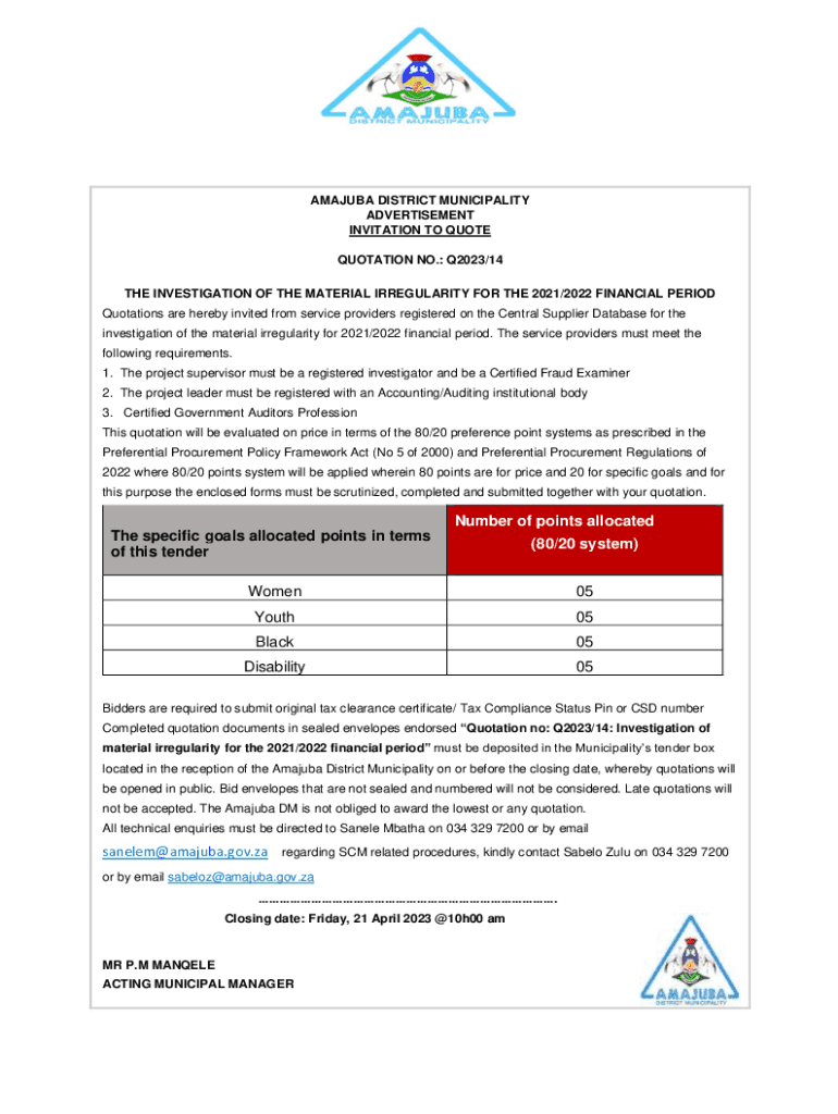 Fillable Online Q2022/02 ADVERTISEMENT FOR AMAJUBA ROUTES Fax Email ...