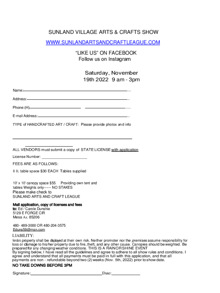 Fillable Online Calendar Sunland Village Arts & Craft League, Mesa, AZ Fax Email Print - pdfFiller