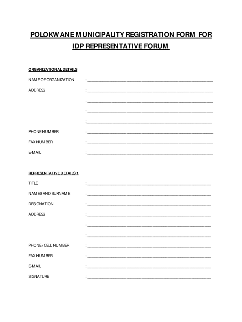 Fillable Online POLOKWANE MUNICIPALITY REGISTRATION FORM FOR IDP REPRESENTATIVE FORUM.docx Fax ...