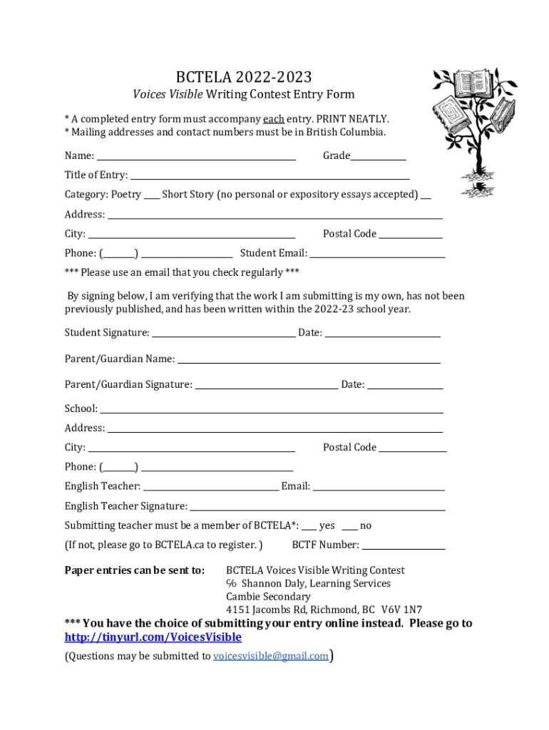 Fillable Online 2022-23-Writing-Contest-Entry-Form- ... Fax Email Print ...