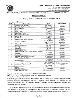 Fillable Online Academic Calendar & Holiday List Fax Email Print ...