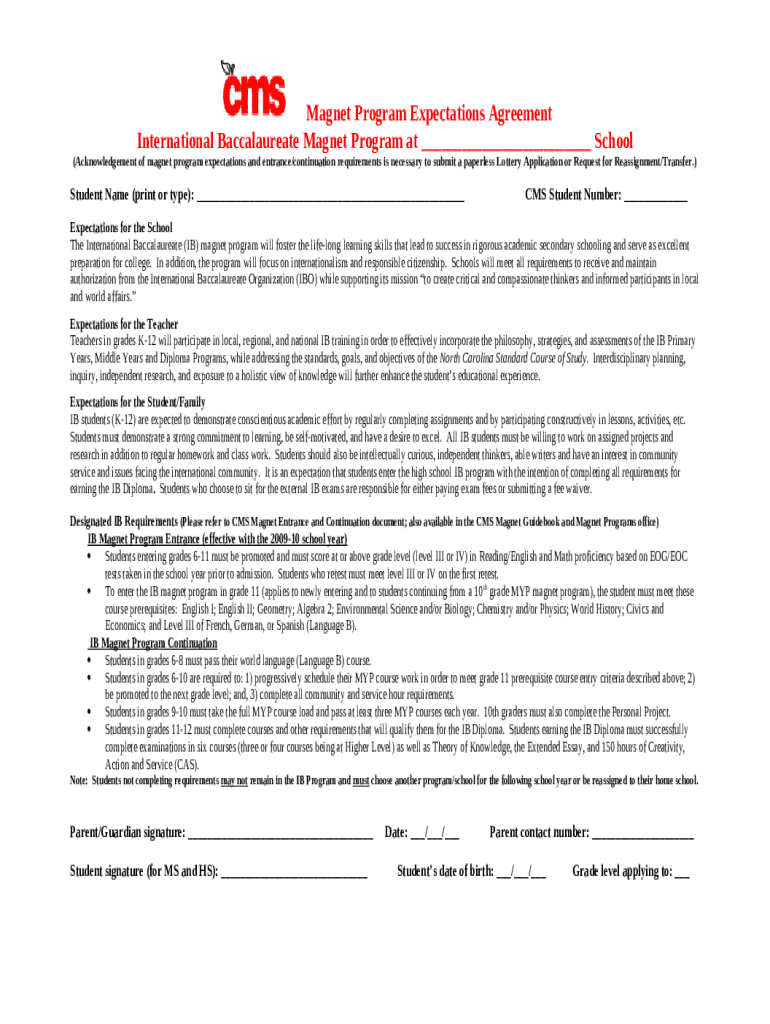 (Acknowledgement of magnet program expectations and entrance and ...