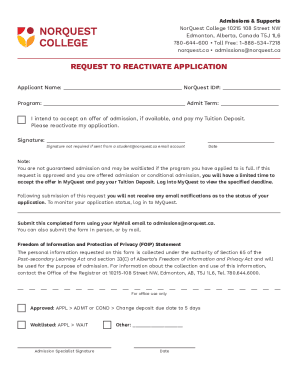 Fillable Online REQUEST TO REACTIVATE APPLICATION Fax Email Print ...