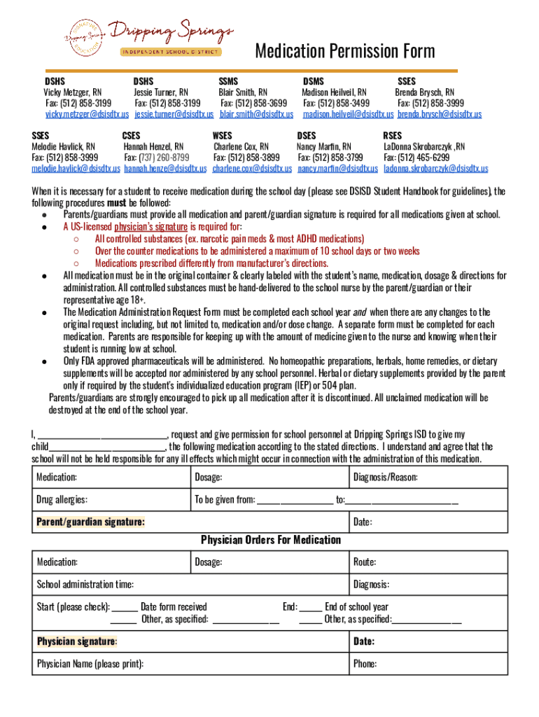 Fillable Online DSISD Medication Permission Form Fax Email Print ...