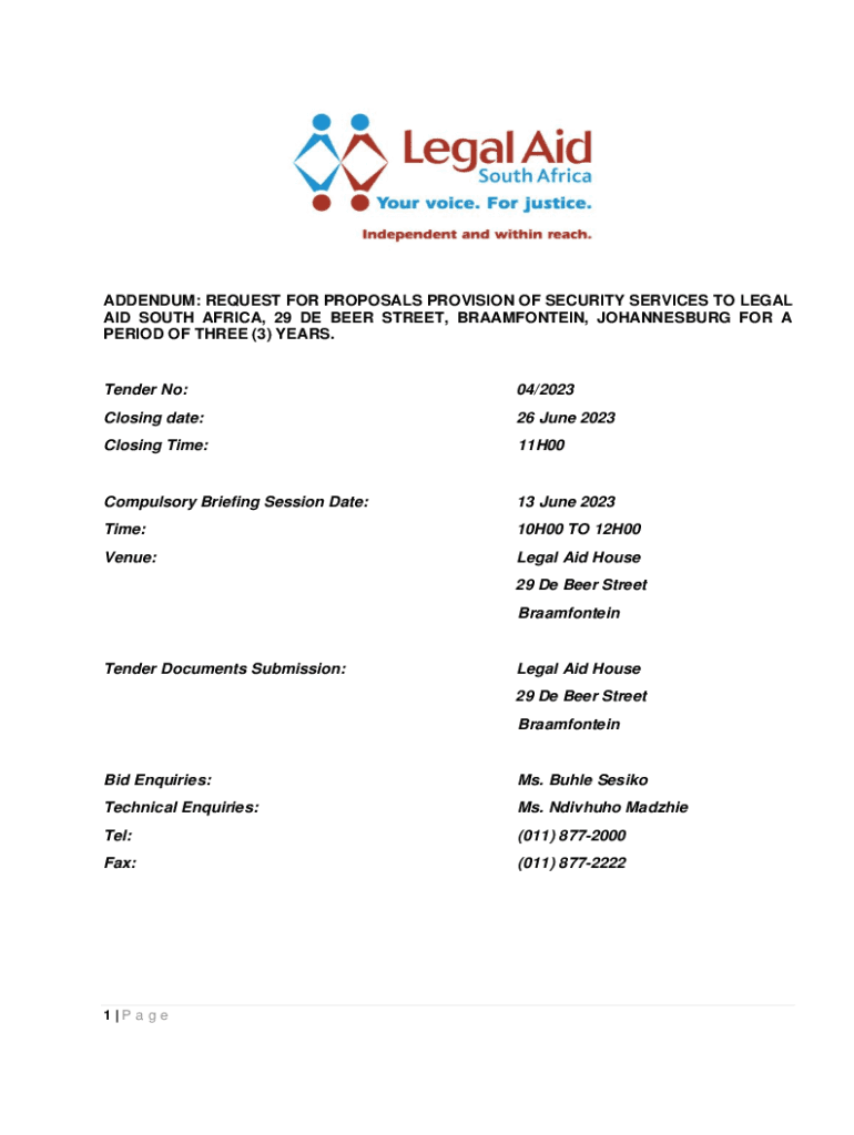 Fillable Online addendum: request for proposals provision of security ...