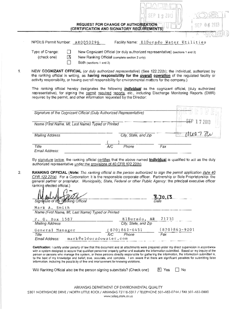 Fillable Online o New Cognizant Official (or duly authorized ...