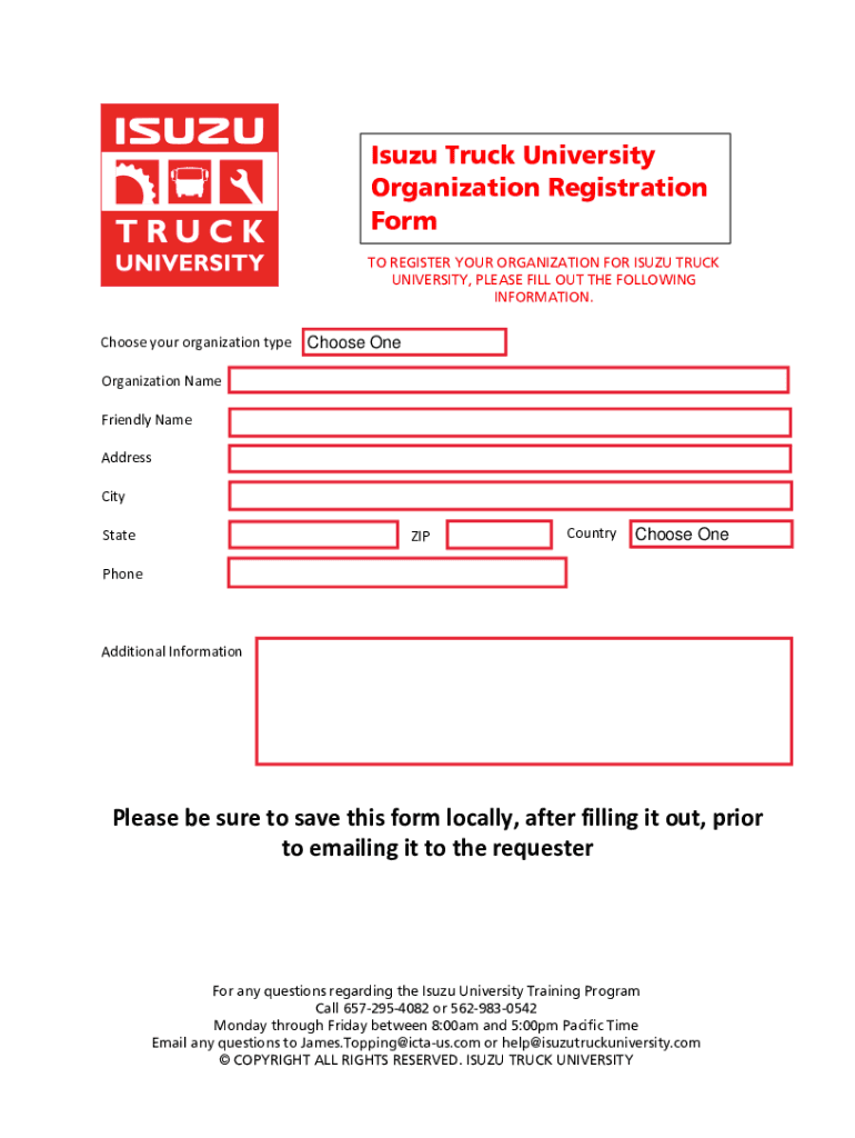 Fillable Online Isuzu Truck University Organization Registration Form ...