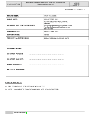 Fillable Online RFQ PROCUREMENT OF BRANDED ITEMS FOR SFF AND NOEP Fax Email Print - pdfFiller