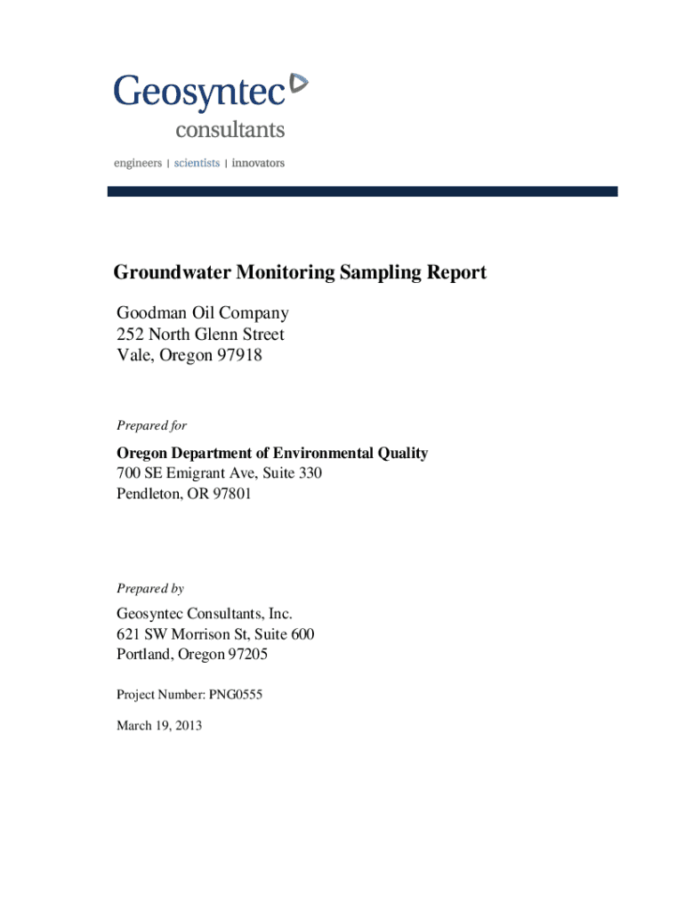 Fillable Online Groundwater Monitoring - Water Resources Department Fax ...