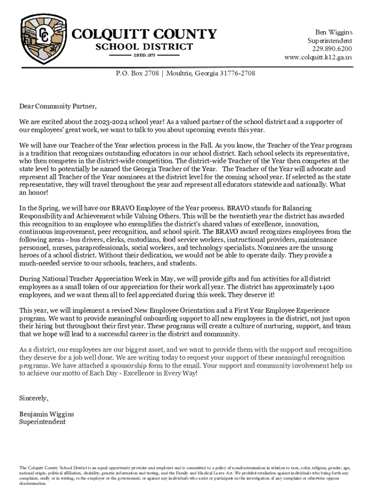 Fillable Online Colquitt County school chief named a Superintendent to ...