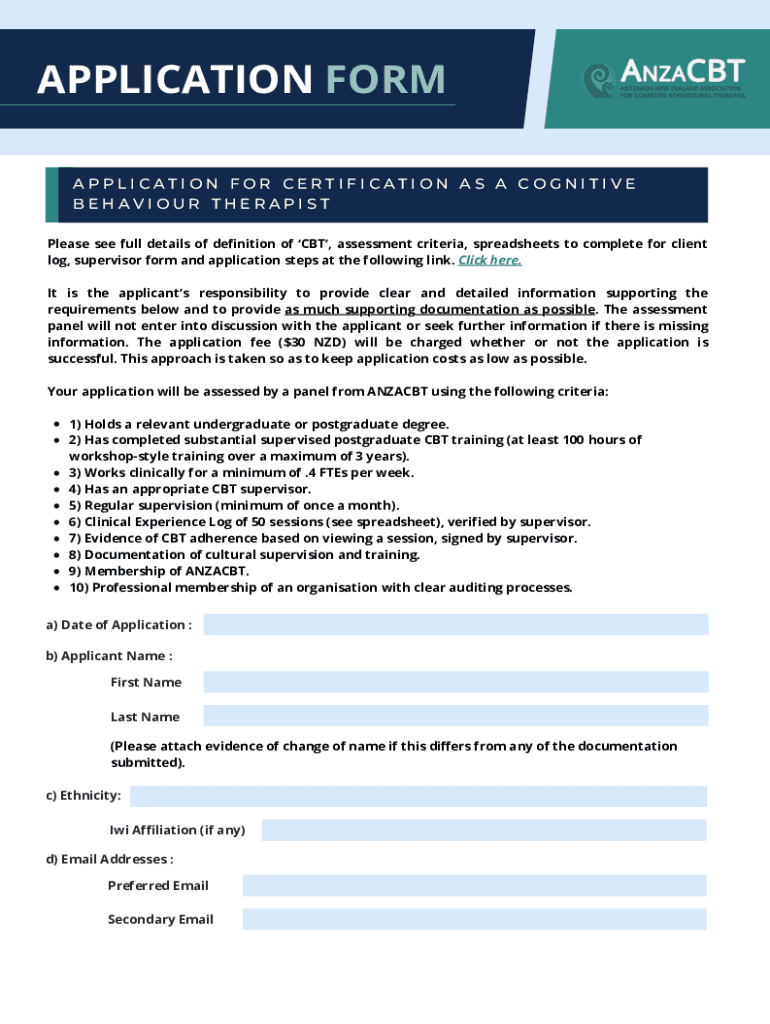 Fillable Online APPLICATION FOR CERTIFICATION AS A COGNITIVE Fax Email Print - pdfFiller
