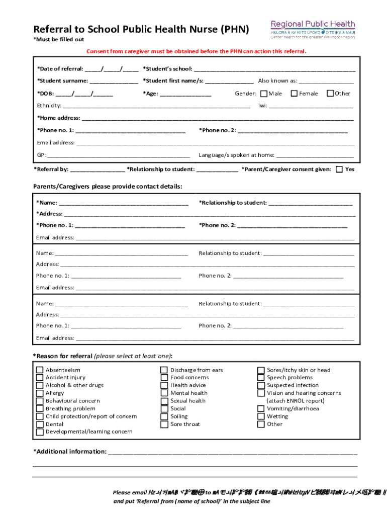 Fillable Online REFERRAL Public Health Nurse (PHN) Service Community ...