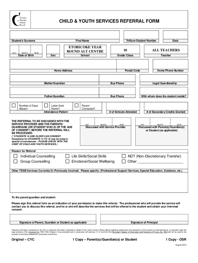 Fillable Online CHILD & YOUTH SERVICES REFERRAL FORM Fax Email Print ...