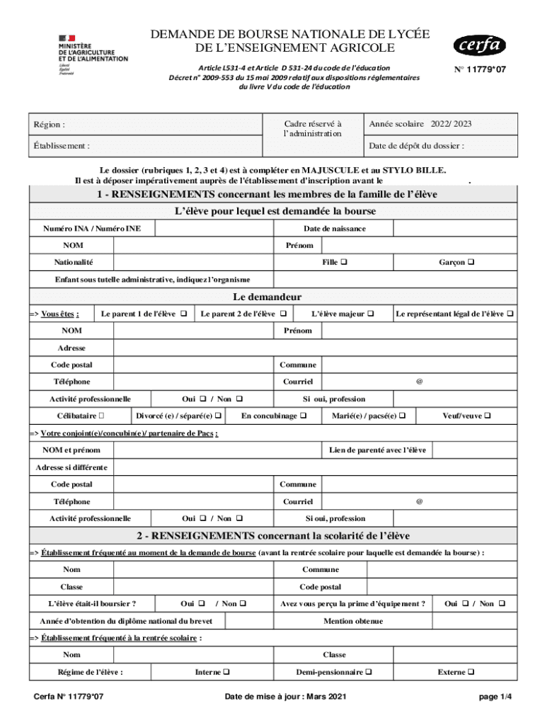 Remplissable En Ligne Demander une bourse d'tude sur critres sociaux pour l ... Fax Email ...