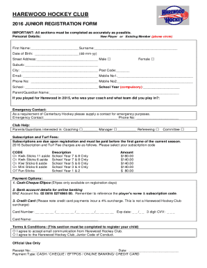 Fillable Online harewood co 2016 JUNIOR REGISTRATION FORM Fax Email ...