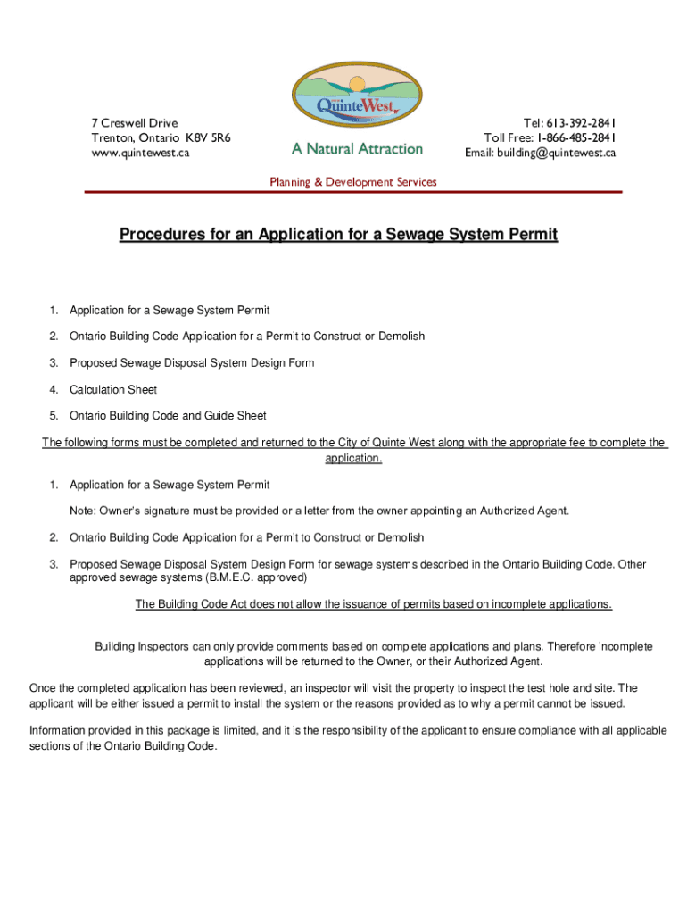 Fillable Online Procedures for an Application for a Sewage System ...