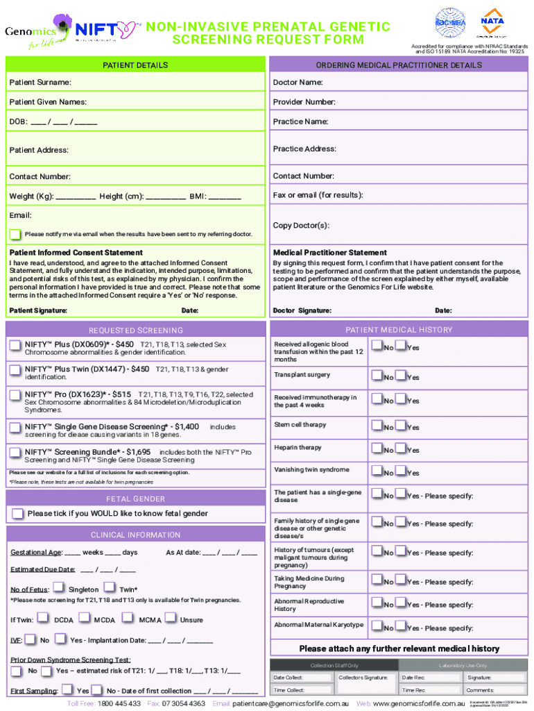 Fillable Online Noninvasive prenatal screening (NIPS) for fetal ... Fax ...