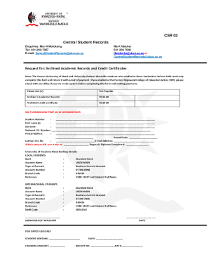 Fillable Online saa ukzn ac Request for: Archived Academic Records and ...