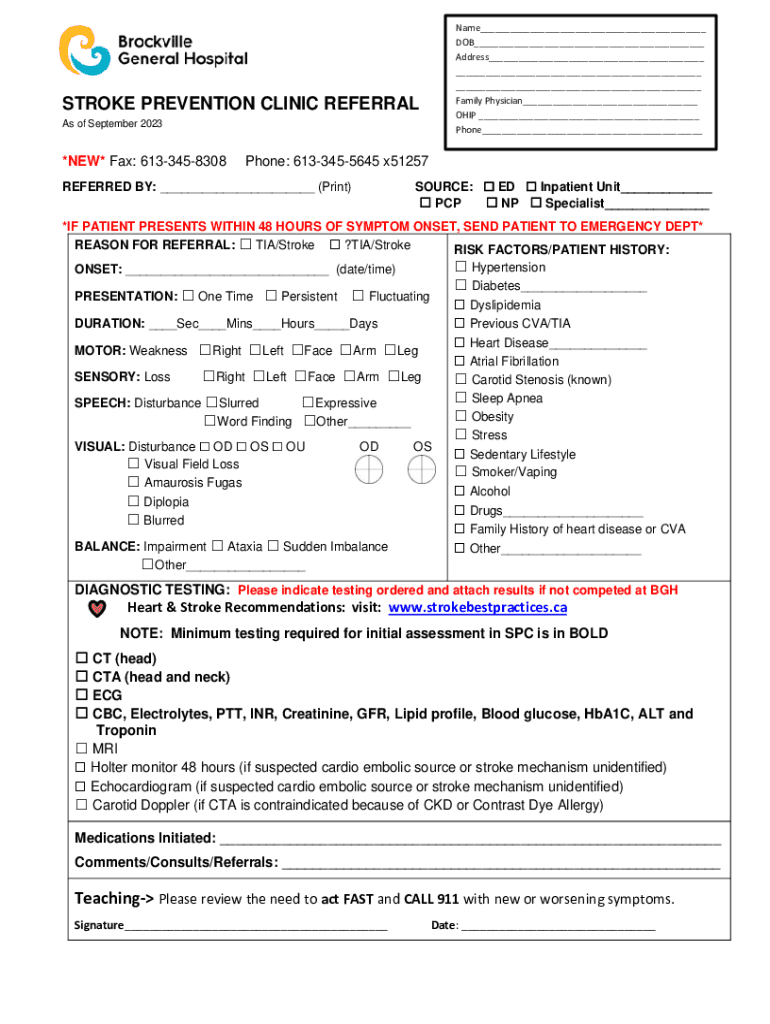 Fillable Online Grand River Hospital Stroke Prevention Clinic Referral ...