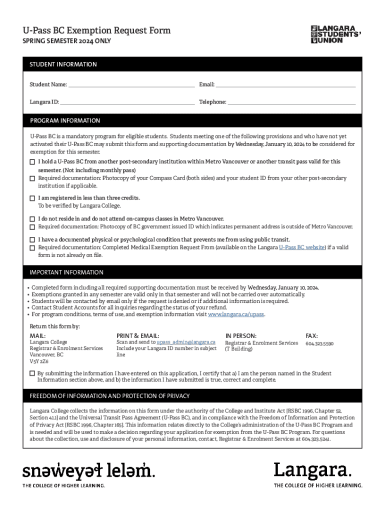 Fillable Online U-Pass BC Program Medical Exemption Form Fax Email ...