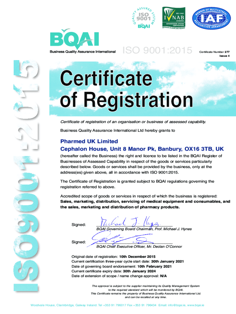 Fillable Online ISO 9001 QMS Registration & Certification - NSAI Inc ...